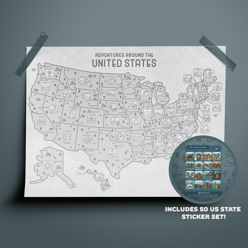 USA Travel Map 50 States Sticker Map - Etsy