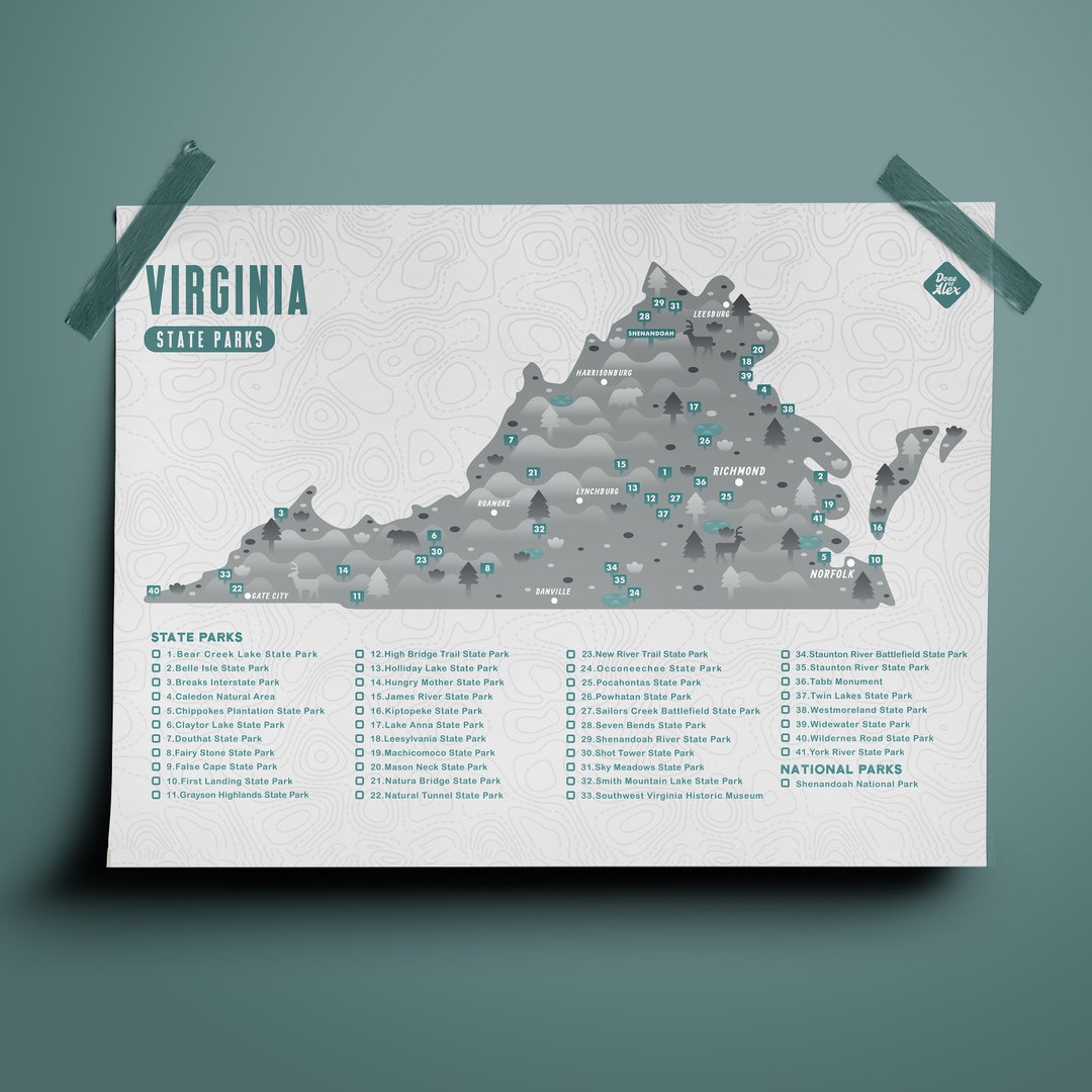 Virginia State Park Map Checklist 12 X 18 Inches - Etsy UK