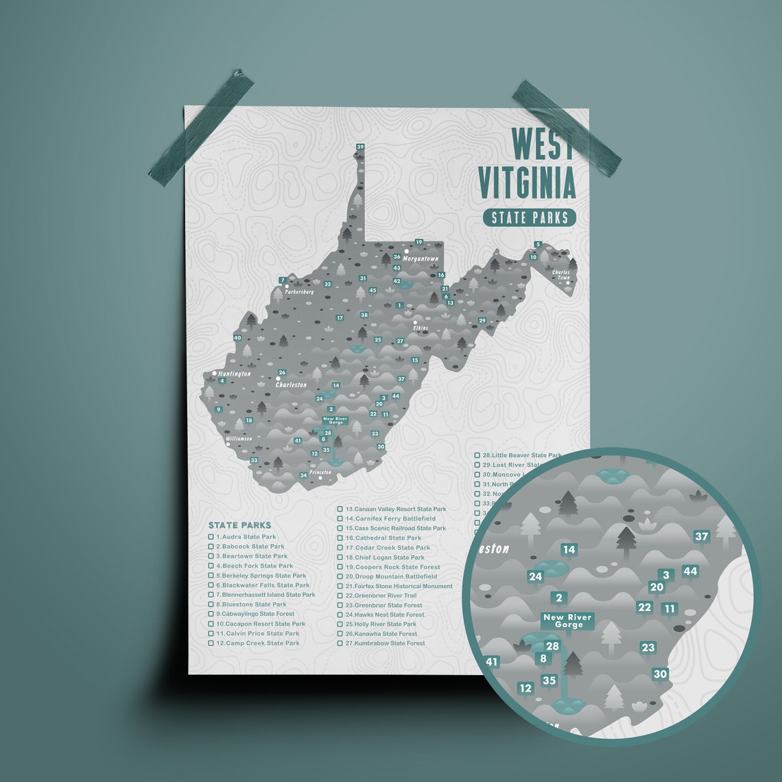 West Virginia State Park Map Checklist | Etsy