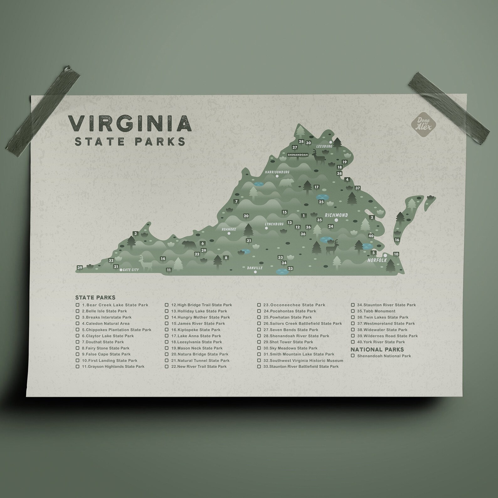 Virginia State Park Map | Etsy India