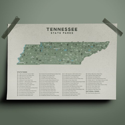 Tennessee State Parks Map-tennessee State Parks | Etsy