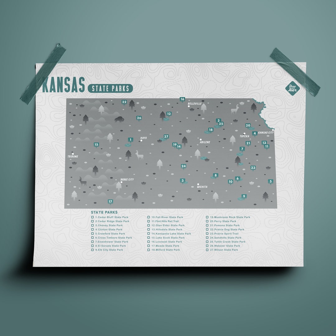 Kansas State Park Map Checklist 12 X 18 Inches - Etsy