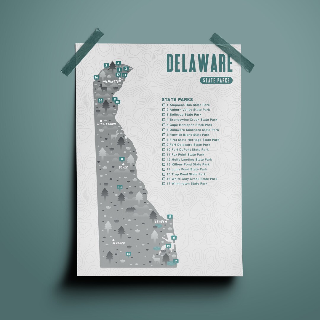 Delaware State Park Map Checklist 12 X 18 Inches - Etsy