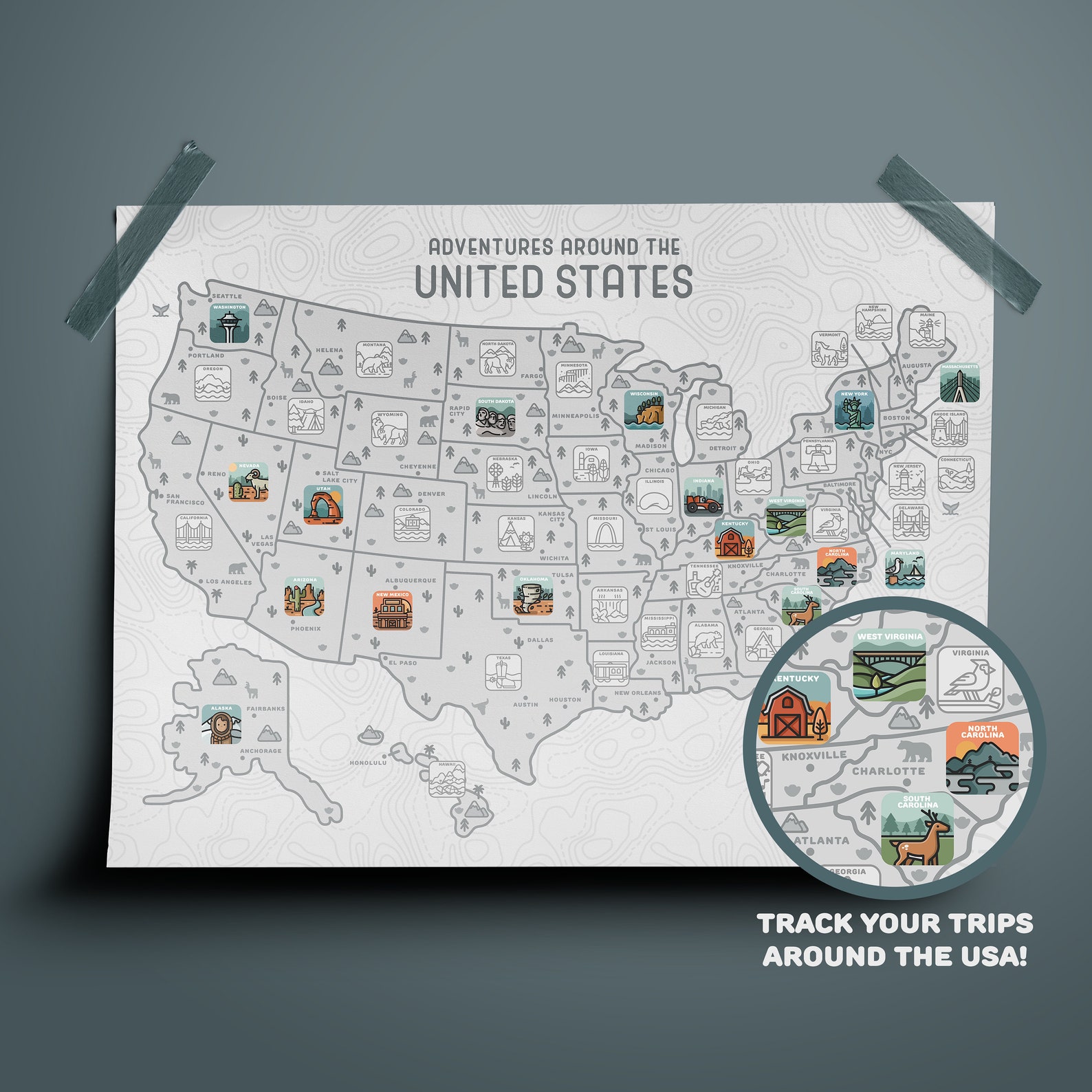 USA Travel Map 50 States Sticker Map - Etsy