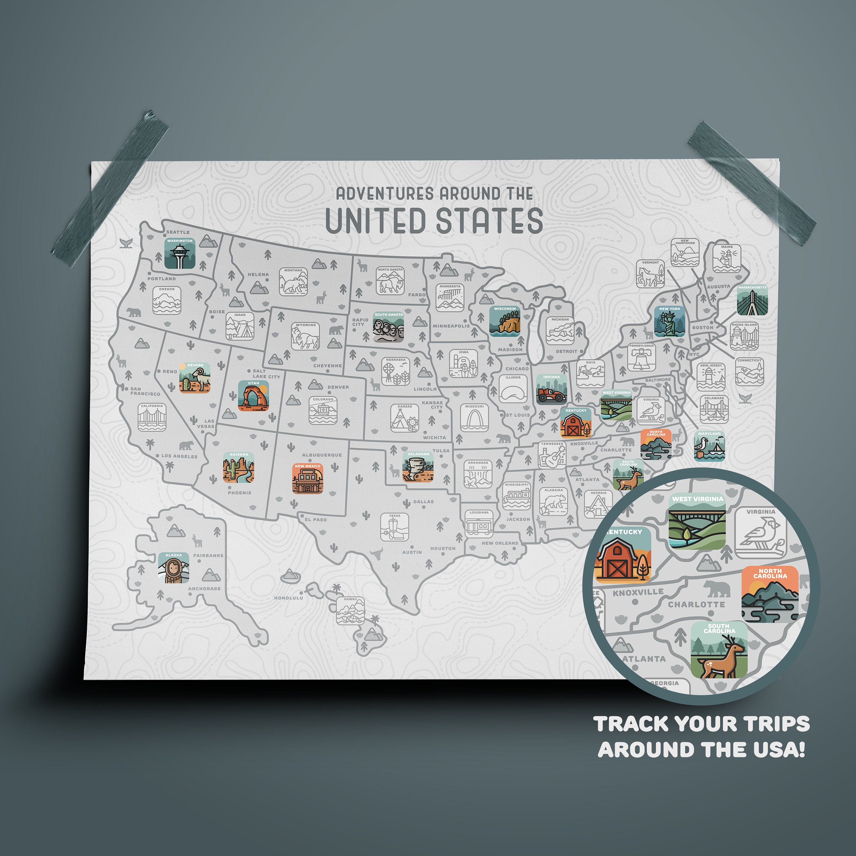 USA Travel Map 50 States Sticker Map - Etsy