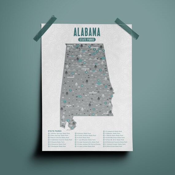 Alabama State Park Map Checklist | Etsy