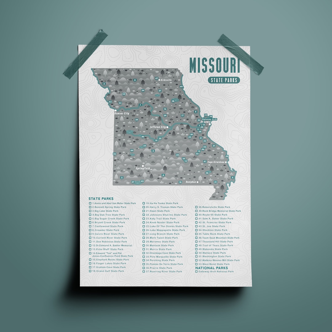 Missouri State Park Map Checklist 12 X 18 Inches - Etsy