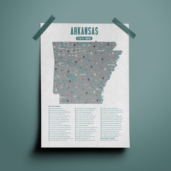 Arkansas State Park Map Poster - Etsy
