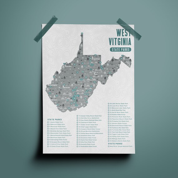 West Virginia State Park Map Checklist | Etsy