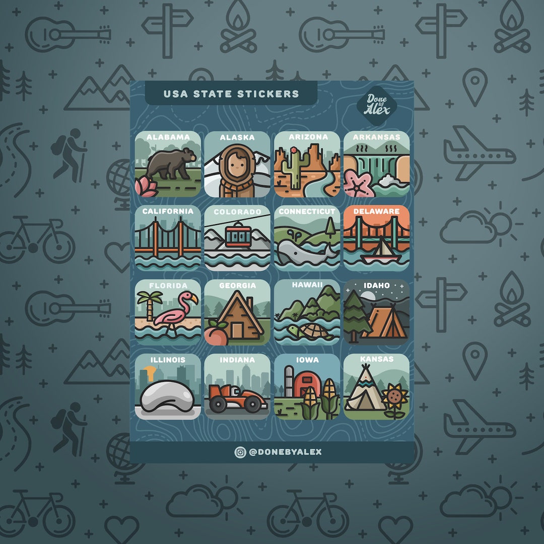 50 USA State Sticker Sheets Sticker Set - Etsy