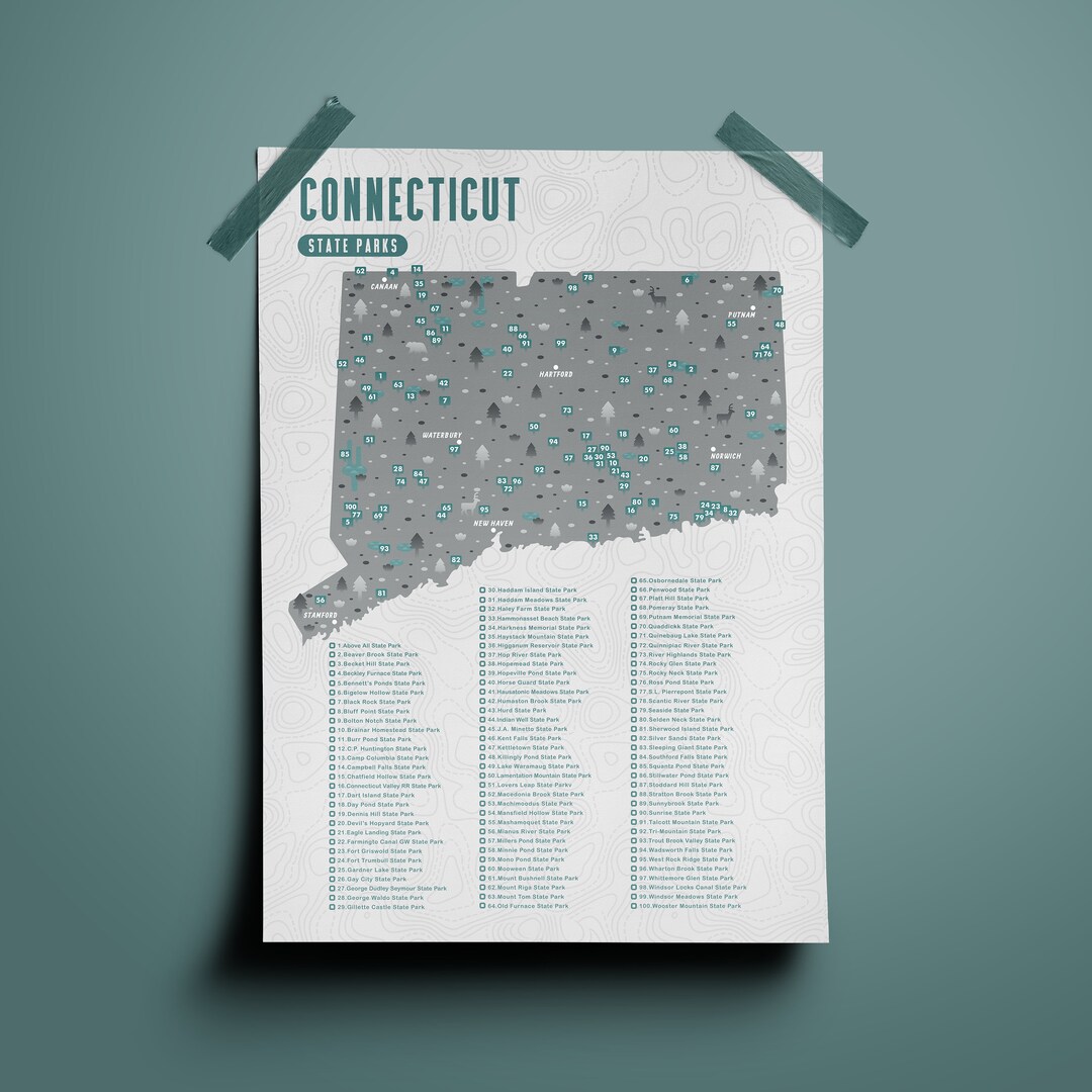 Connecticut State Park Map Checklist 12 X 18 - Etsy