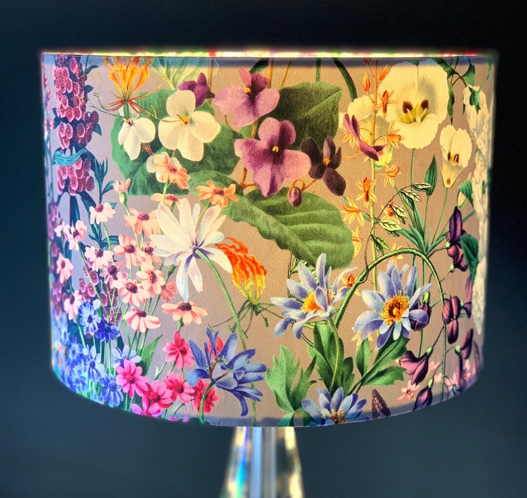 Table Lampshade. Lampshade for Ceiling. Grey Velvet Lampshade. Floral ...