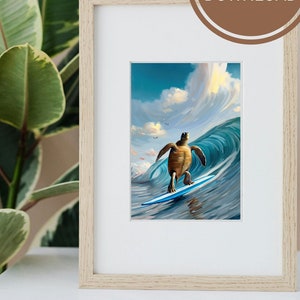 Surfing Turtle Digital Download Whimsical Ocean Art Print Beach Decor ...