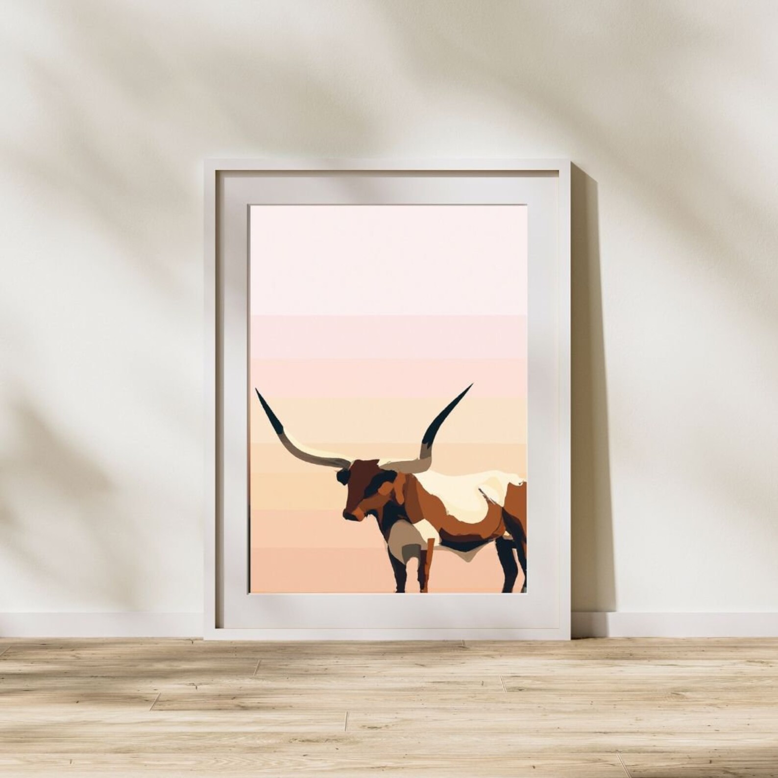 Minimalist Longhorn Digital Painting Contemporary Farm Animal Art ...