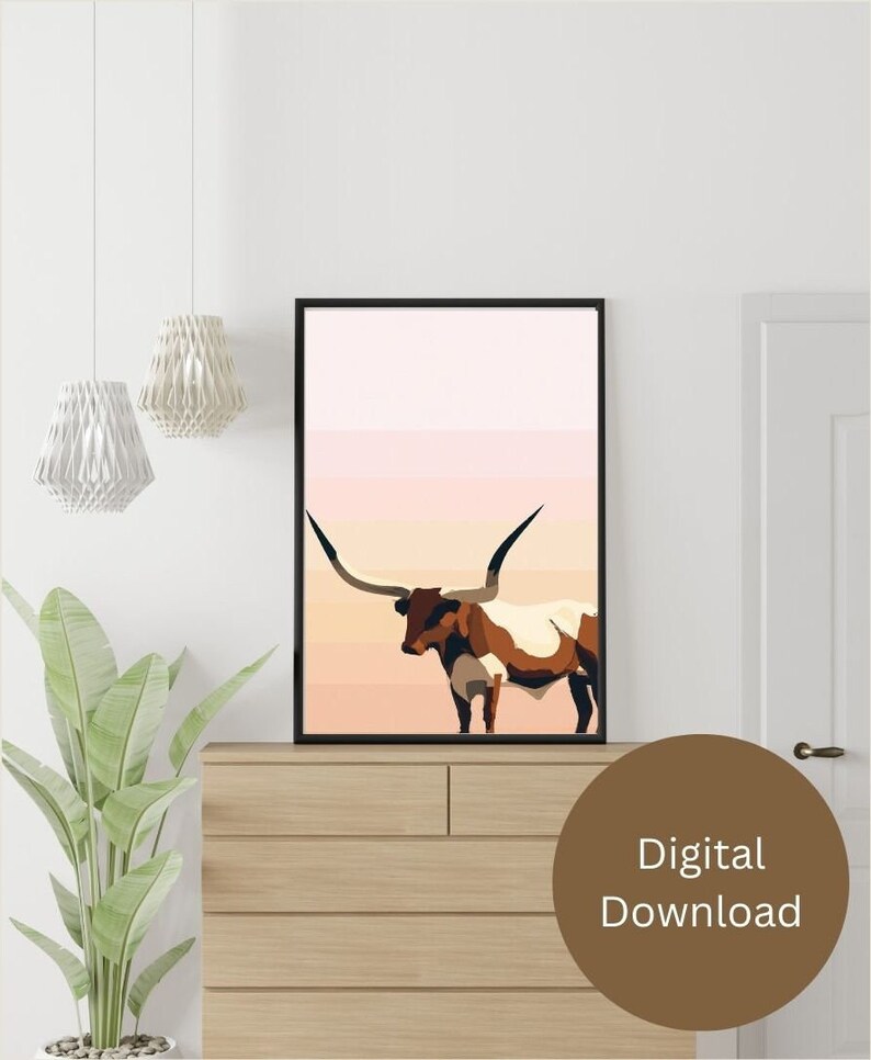 Minimalist Longhorn Digital Painting Contemporary Farm - Etsy