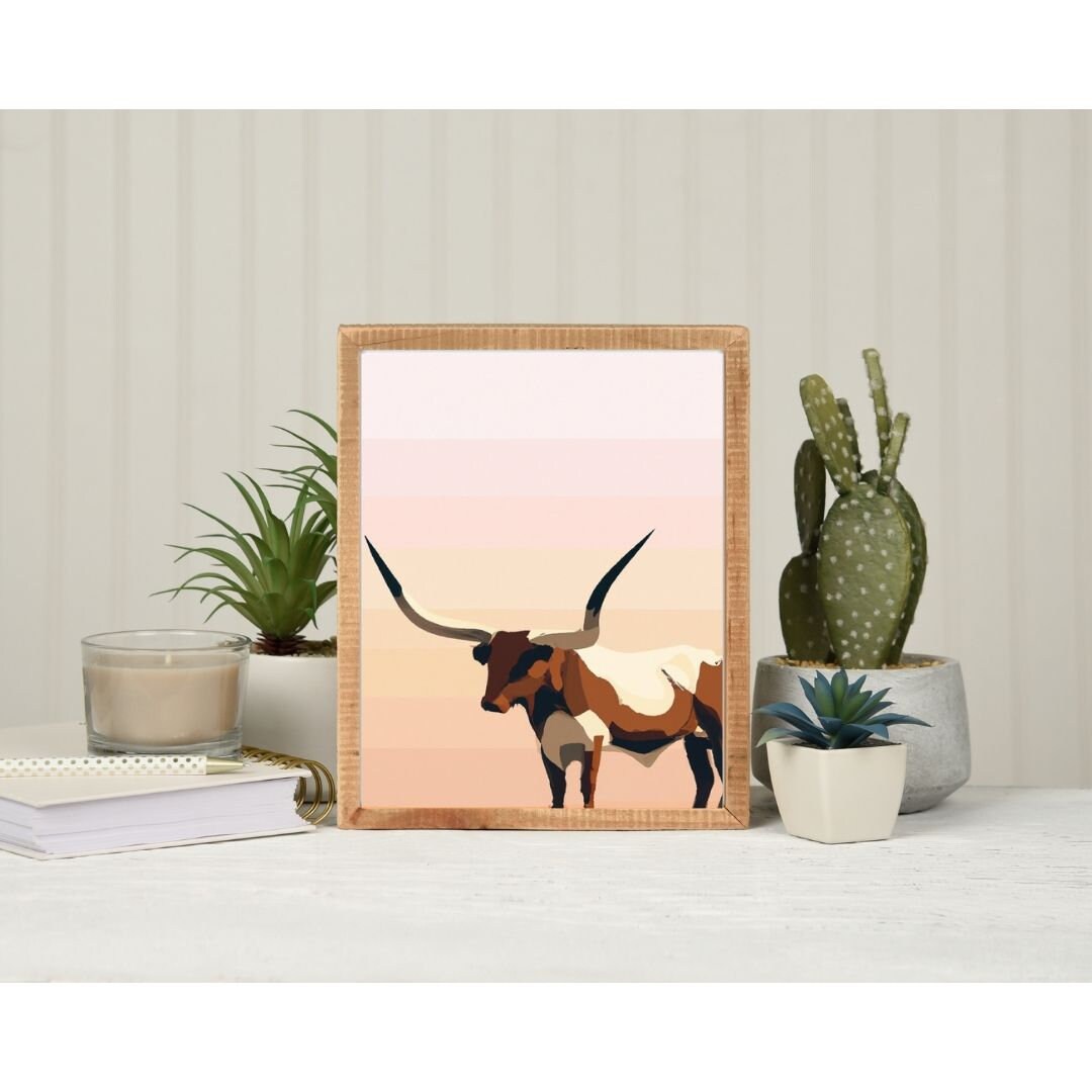 Minimalist Longhorn Digital Painting Contemporary Farm Animal Art ...