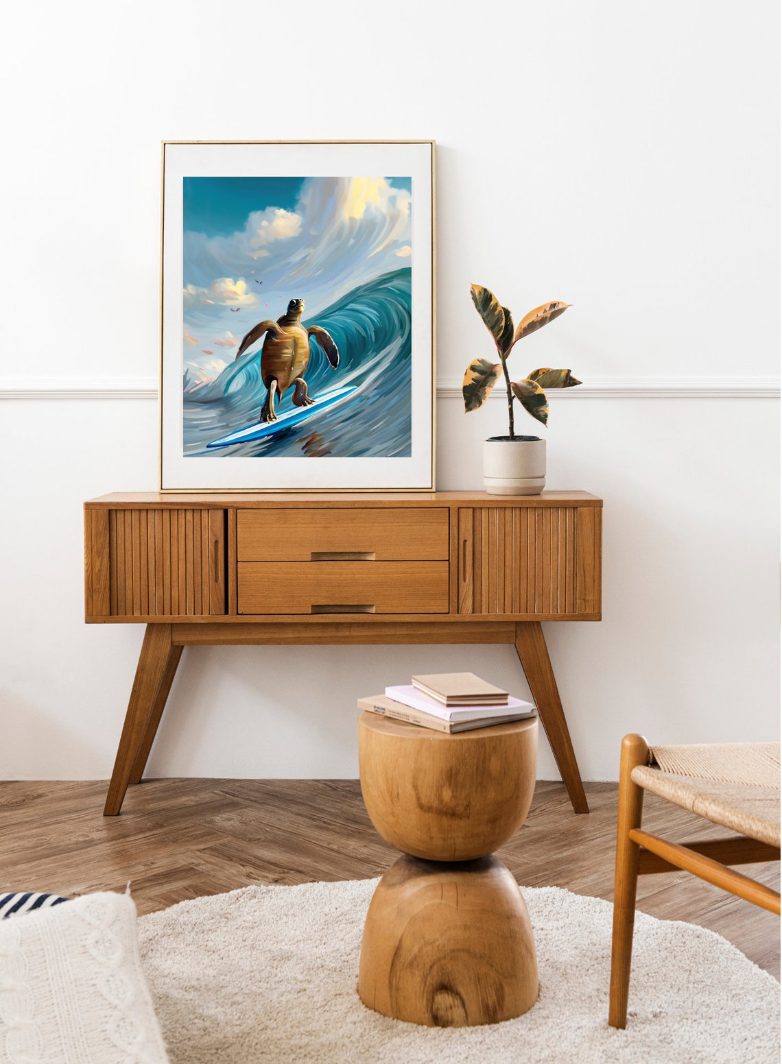 Surfing Turtle Art Print | Whimsical Ocean Illustration (digital ...