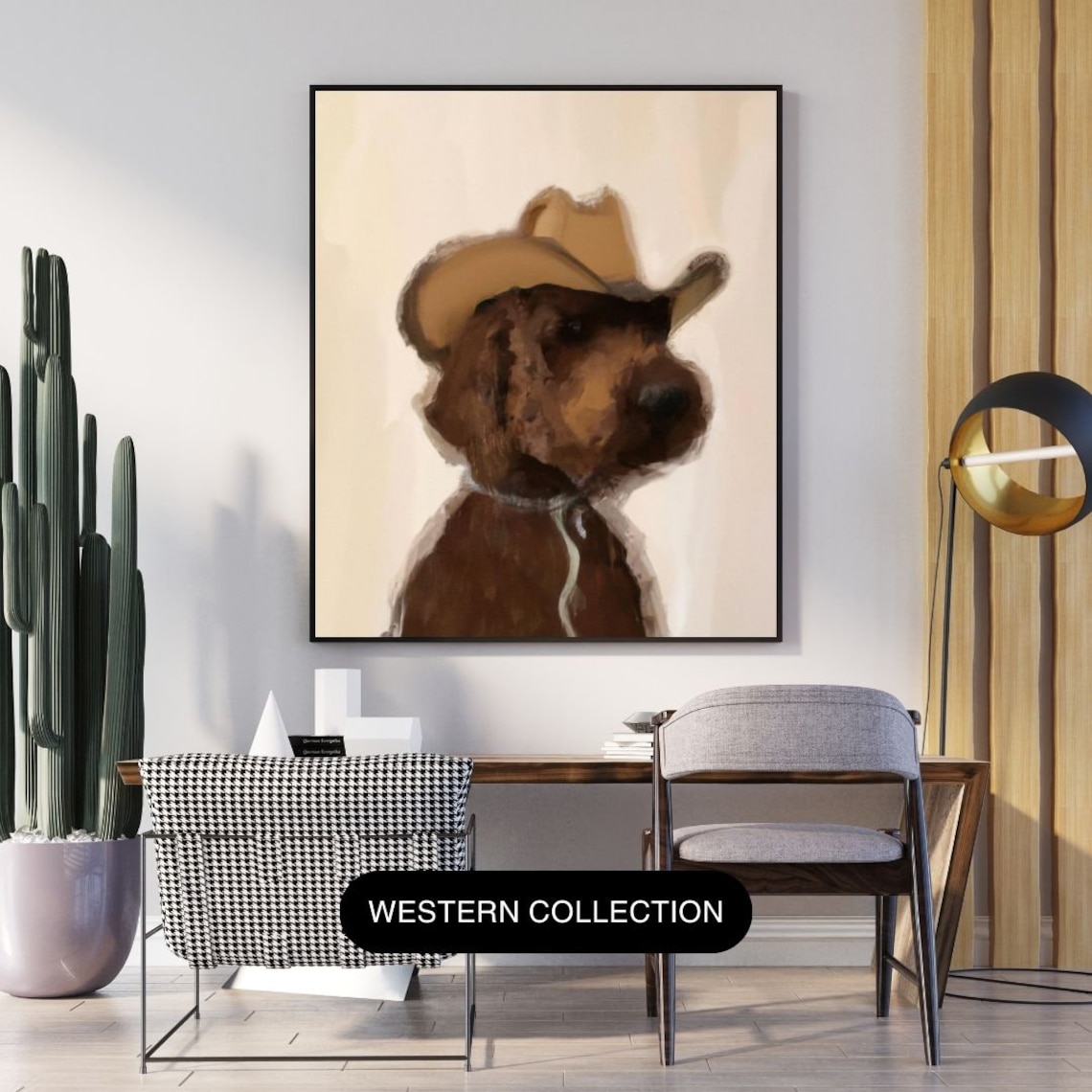 Cowboy Labradoodle Digital Wall Art Painting Minimalist Dog in Cowboy ...