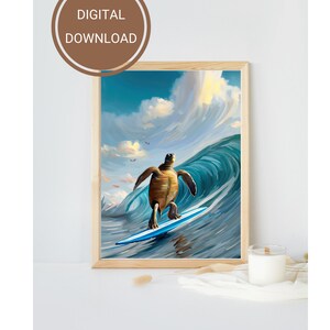 Surfing Turtle Digital Download Whimsical Ocean Art Print Beach Decor ...