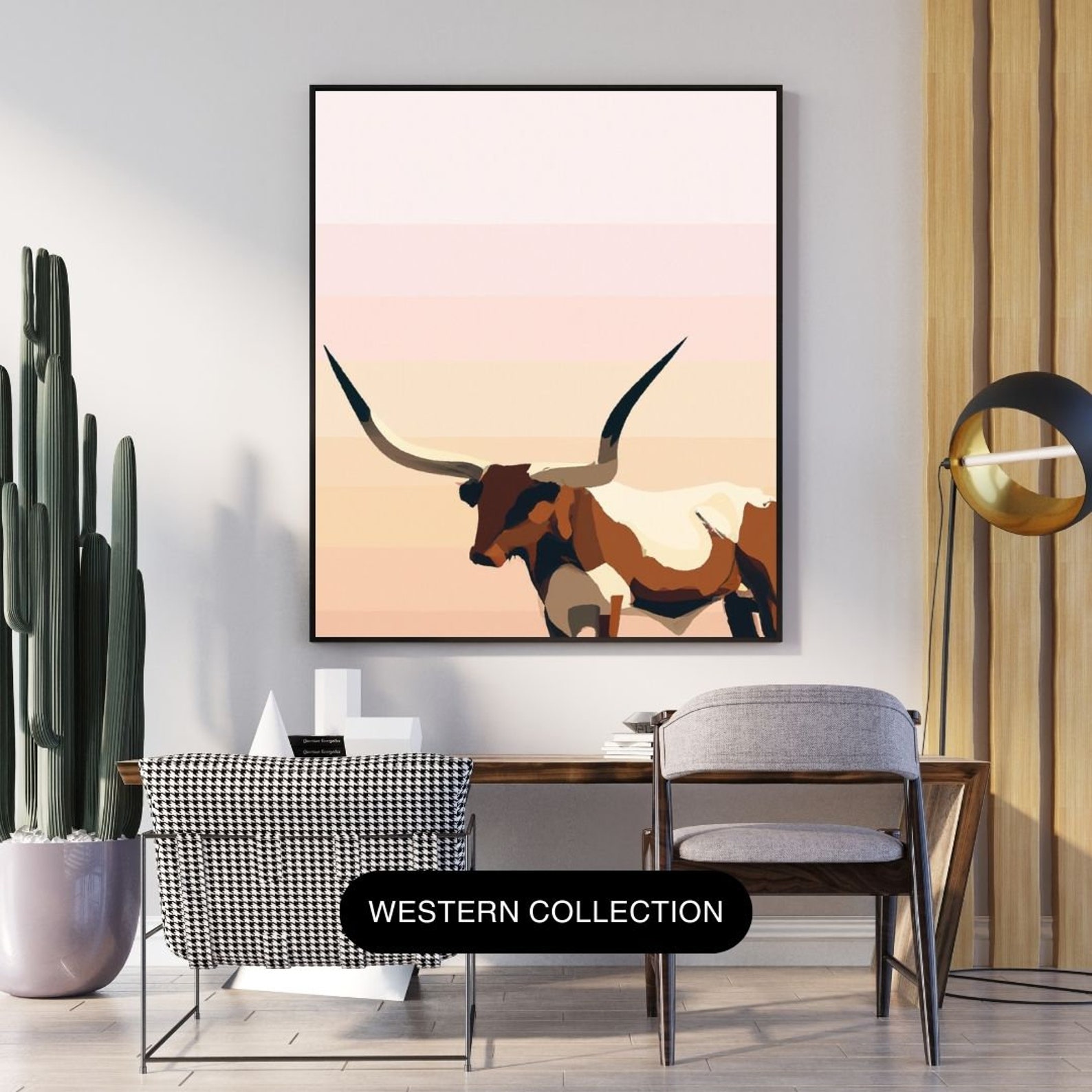 Minimalist Longhorn Digital Painting Contemporary Farm Animal Art ...