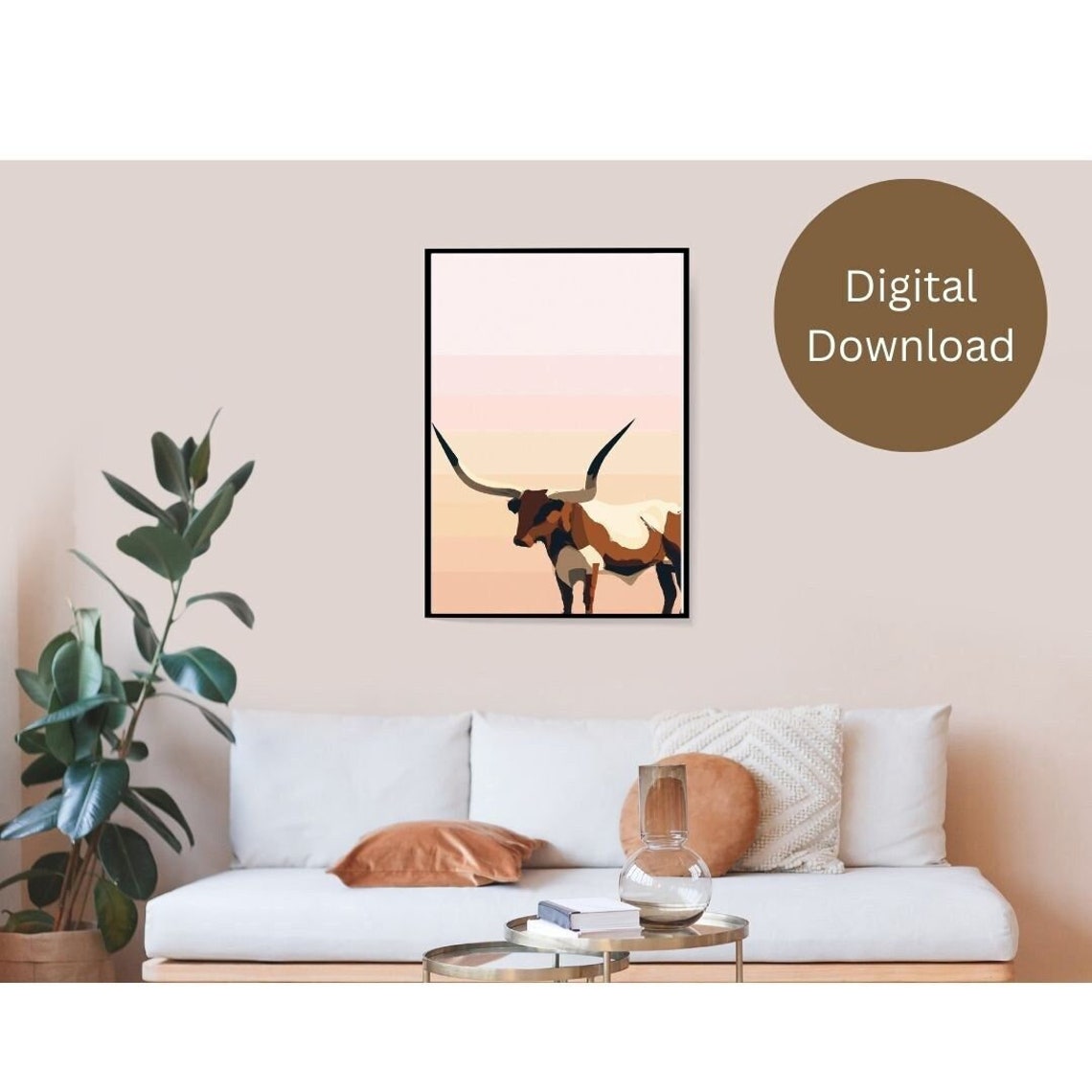 Minimalist Longhorn Digital Painting Contemporary Farm Animal Art ...