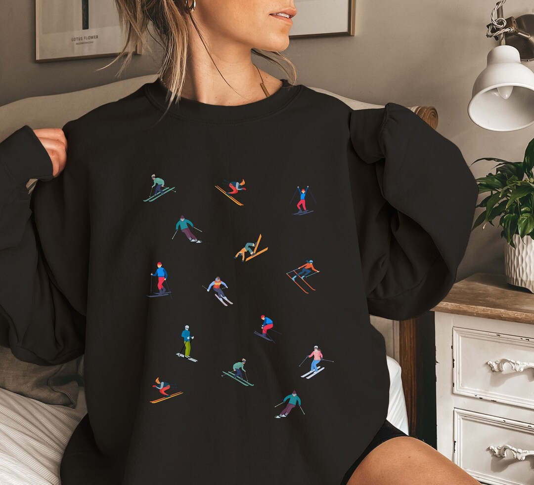 SKIING SWEATSHIRT, Ski Print Crewneck, Unisex Heavy Blend, Winter ...
