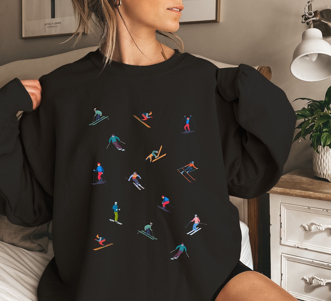 SKIING SWEATSHIRT, Ski Print Crewneck, Unisex Heavy Blend, Winter ...
