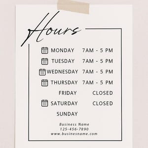 Editable Store Hours Sign | Business Hours Template (digital File) - Etsy
