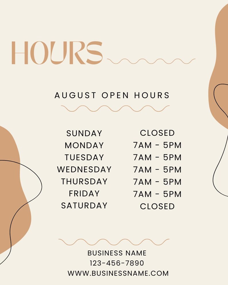 Editable Store Hours Sign | Boutique Business Template (digital File ...