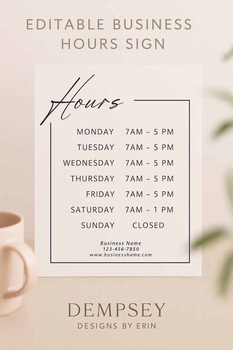 Editable Store Hours Sign | Business Hours Template (digital File) - Etsy