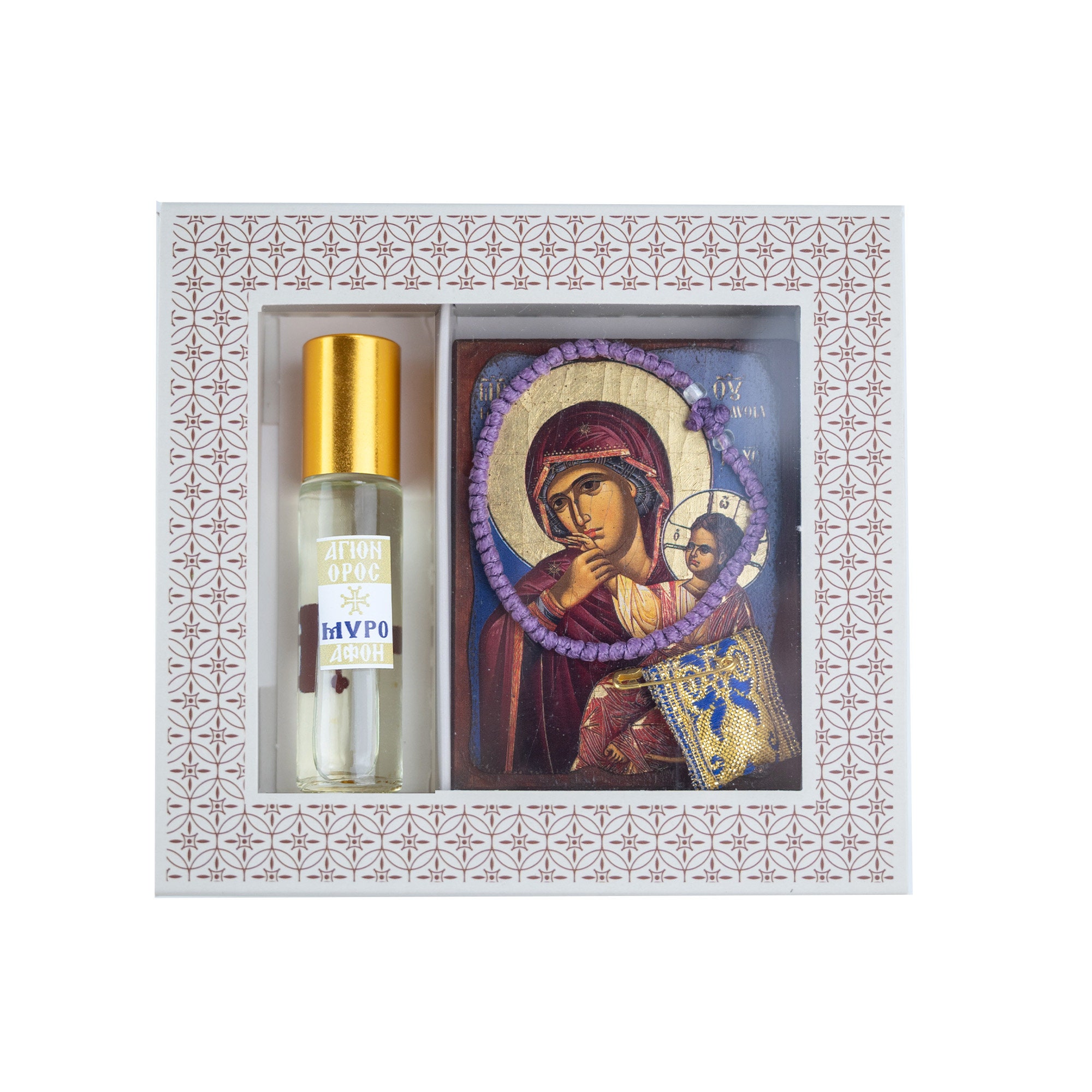 Panagia Paramythia Icon, Prayer Rope, Myrrh, and Amulet Gift Set From ...