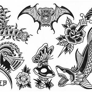 Black & Grey Dark Fantasy - Tattoo Flash Sheet - Etsy