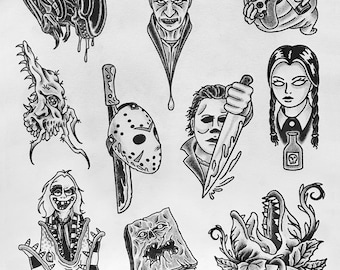 Horror/halloween Tattoo Flash Sheet - Etsy