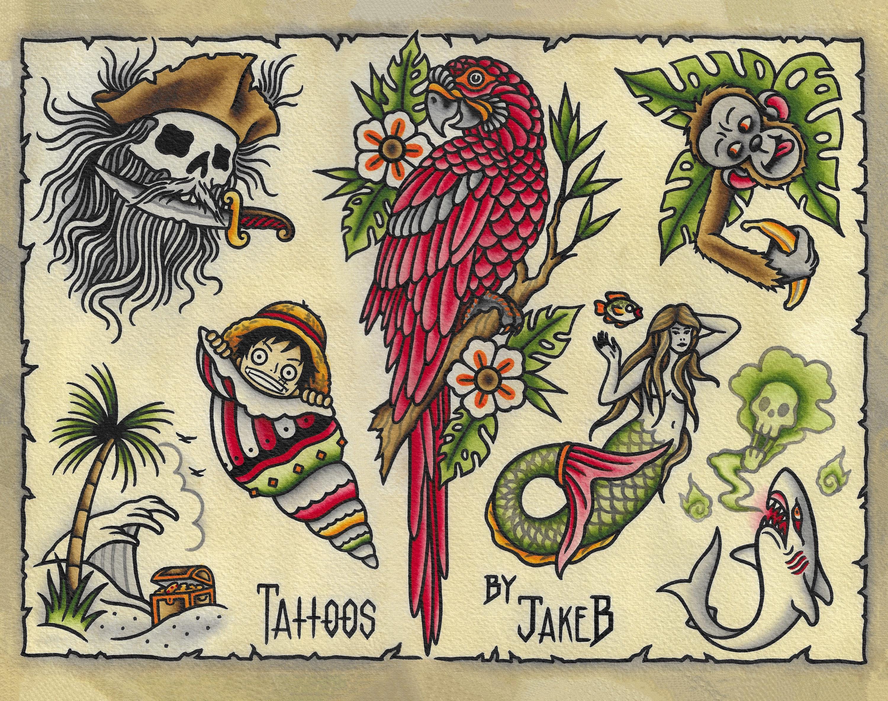 Pirates - Tattoo Flash Sheet - Etsy