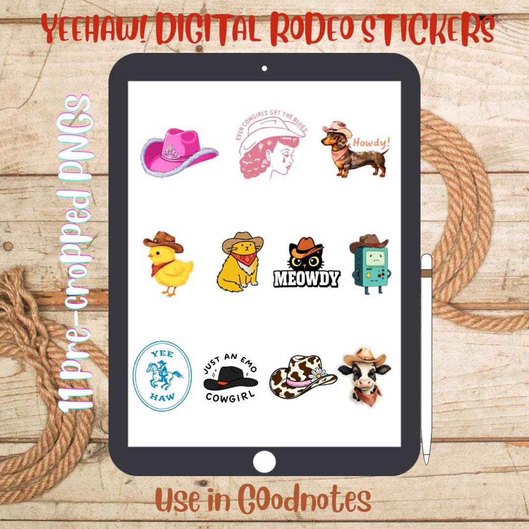 Western Rodeo Digital Stickers: Cowboy & Cowgirl Pngs for Goodnotes ...