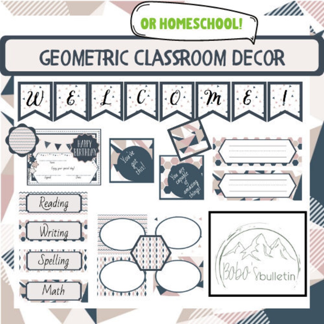 Back to School Classroom Decor Printable Bulletin Board Geometric Decor ...