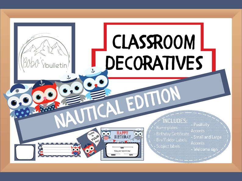 Back to School Classroom Decor Printable Bulletin Board Nautical Decor ...
