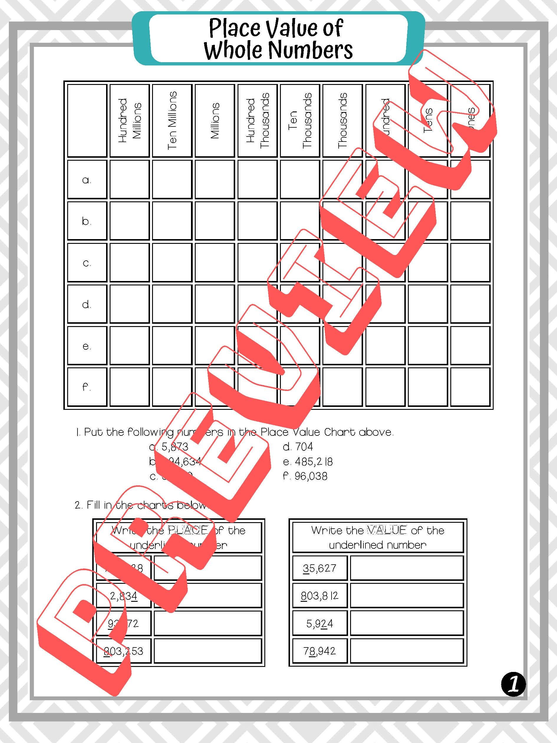 Math Worksheet, Homeschool Printable Place Value Worksheet | Math ...
