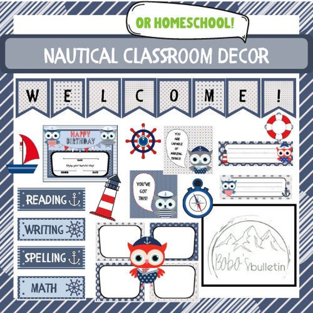 Back to School Classroom Decor Printable | Bulletin Board Nautical ...