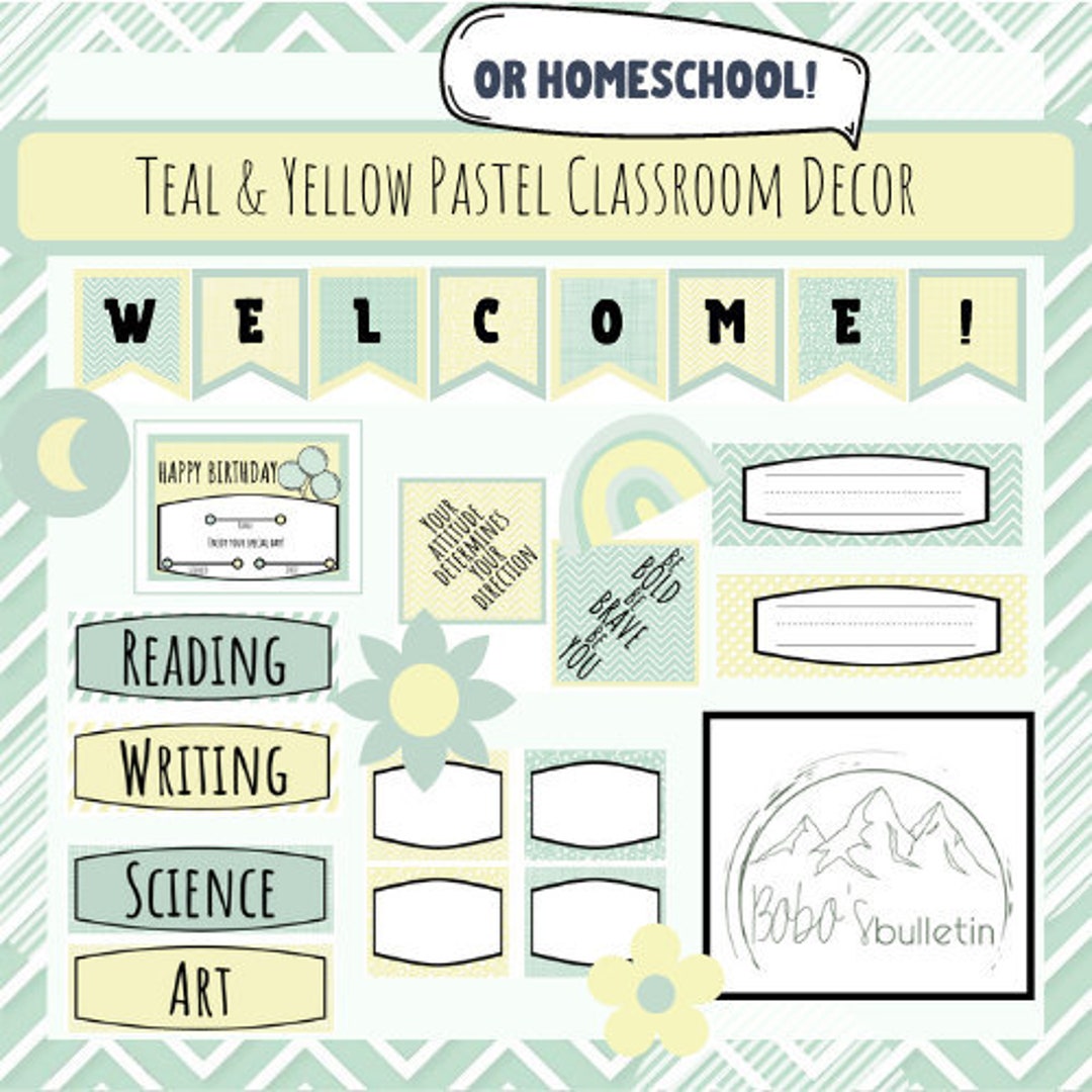Back to School Classroom Decor Printable | Bulletin Board Teal and ...