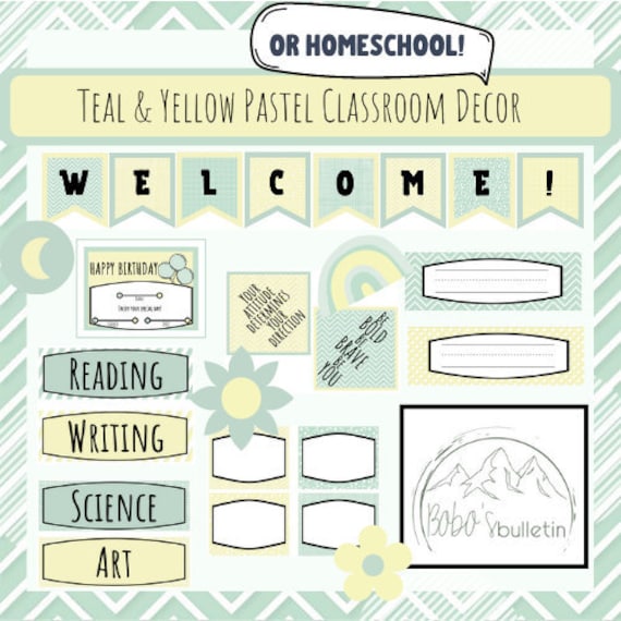 Back to School Classroom Decor Printable Bulletin Board Teal - Etsy