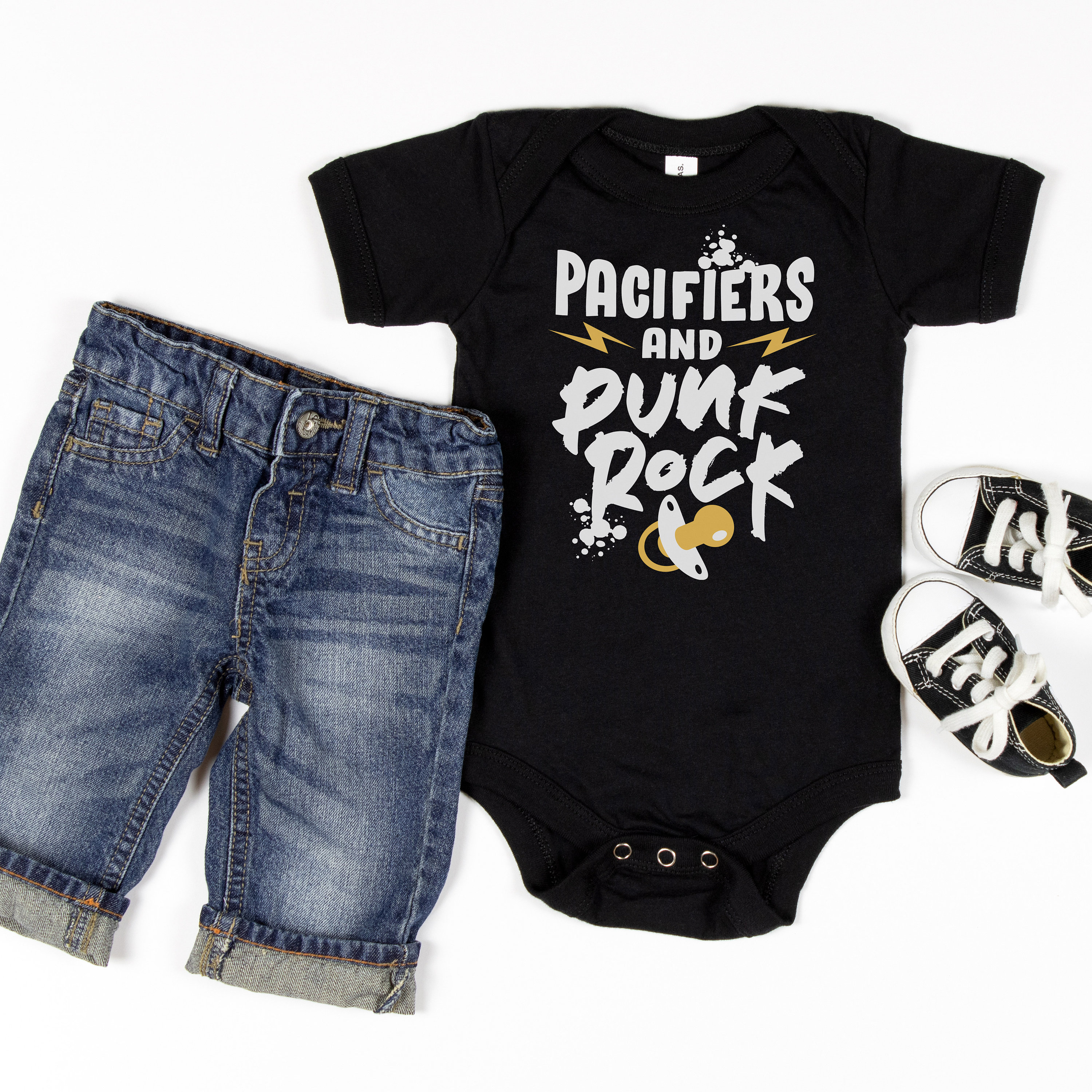 Pacifiers and Punk Rock Baby Bodysuit, Punk Rock Infant Bodysuit, Punk ...