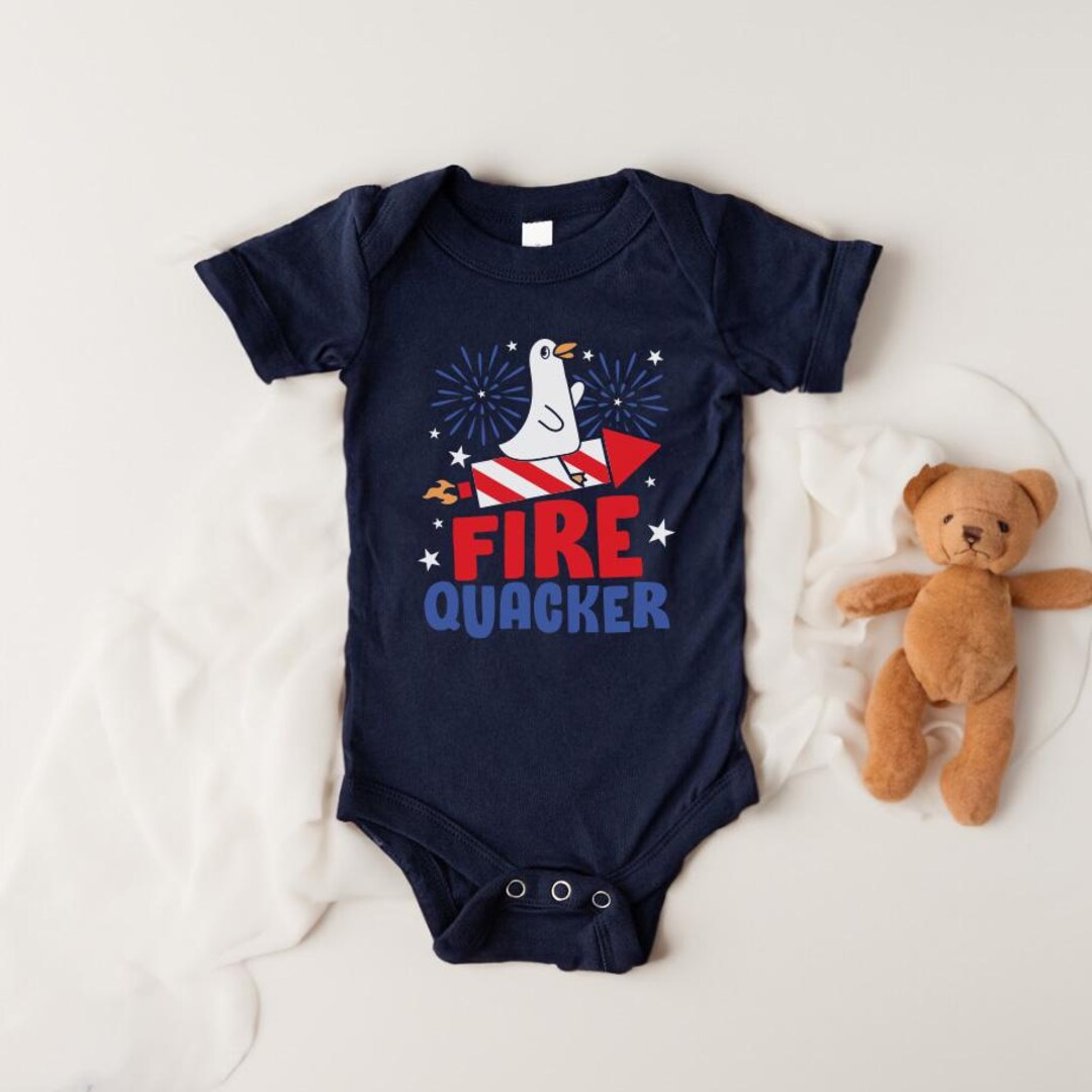 Fire Quacker Baby Bodysuit, Funny 4th of July Duck Onesie, Cute ...