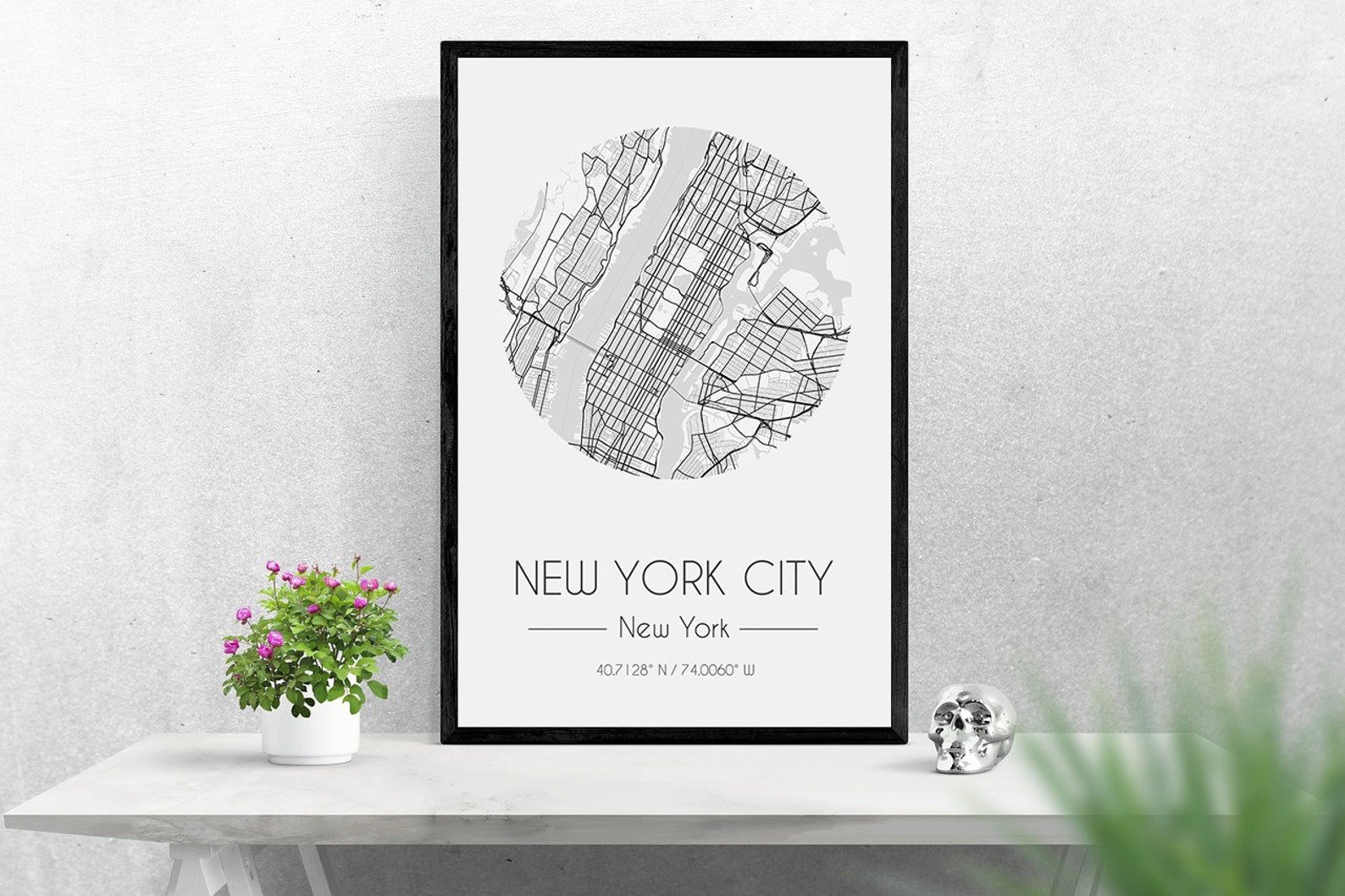 Custom White Styled Circle Map Art 11x17/8.5x14 CUALQUIER UBICACION ...