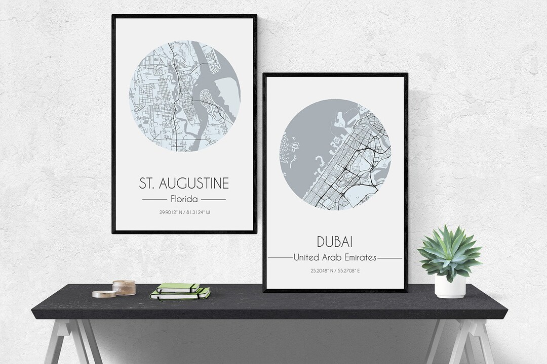 CUSTOM Blue Styled Circle Map Art 11x17/8.5x14 - ANY LOCATION! - Etsy