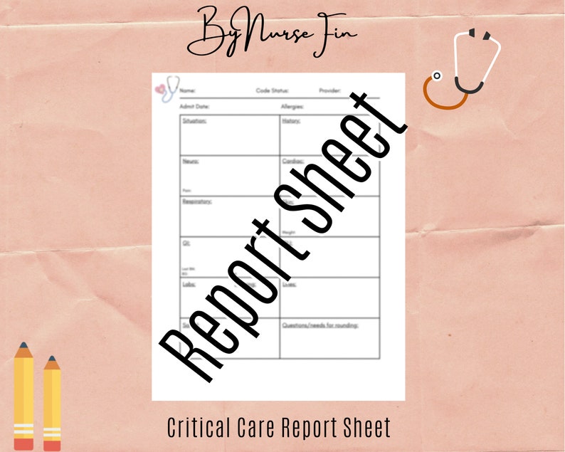 Critical Care Nursing Report Sheet - Etsy