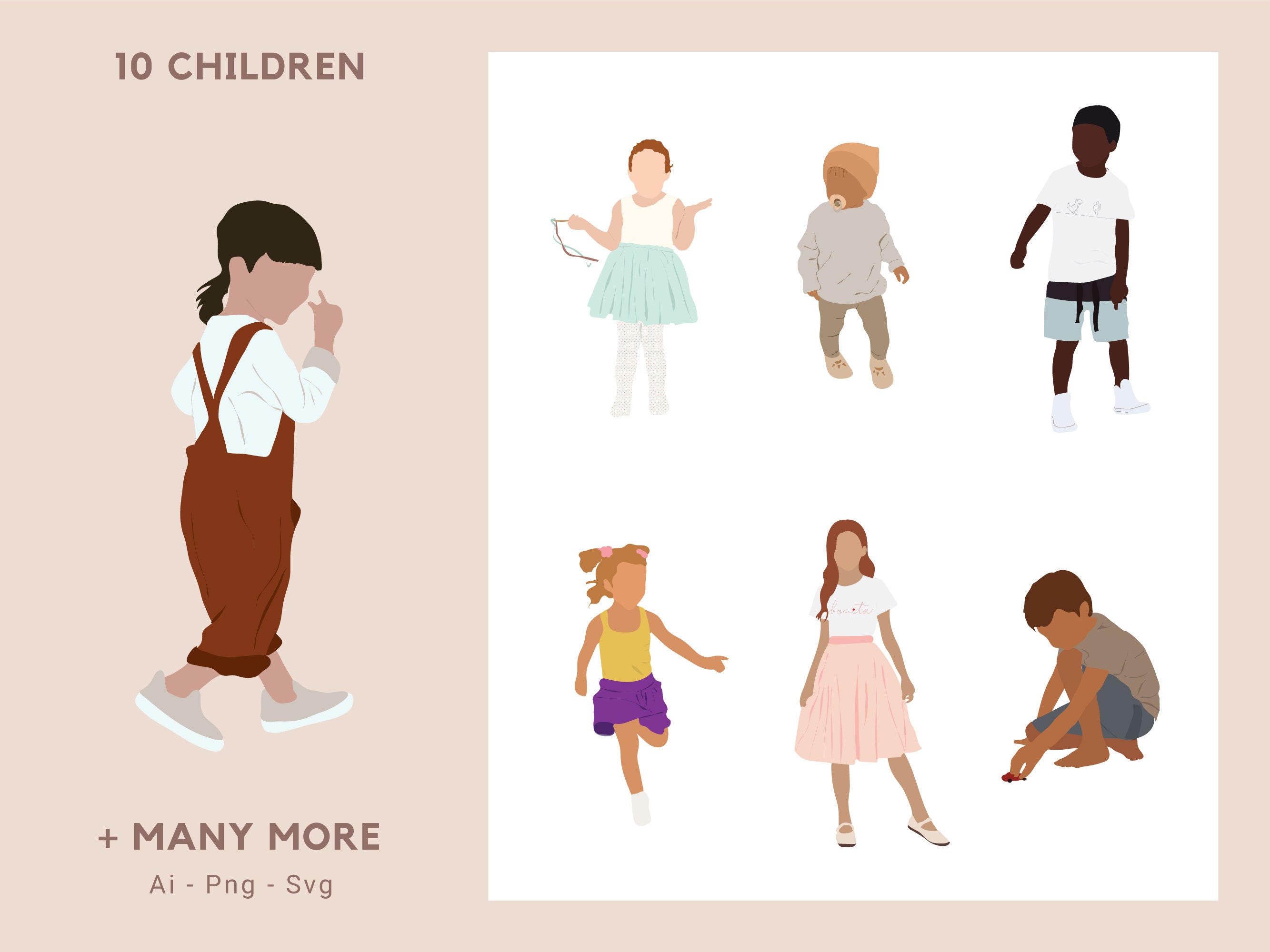 95 VECTOR PACK Flat Vector Cutout People Ai Png Svg Male, Female, Kids ...
