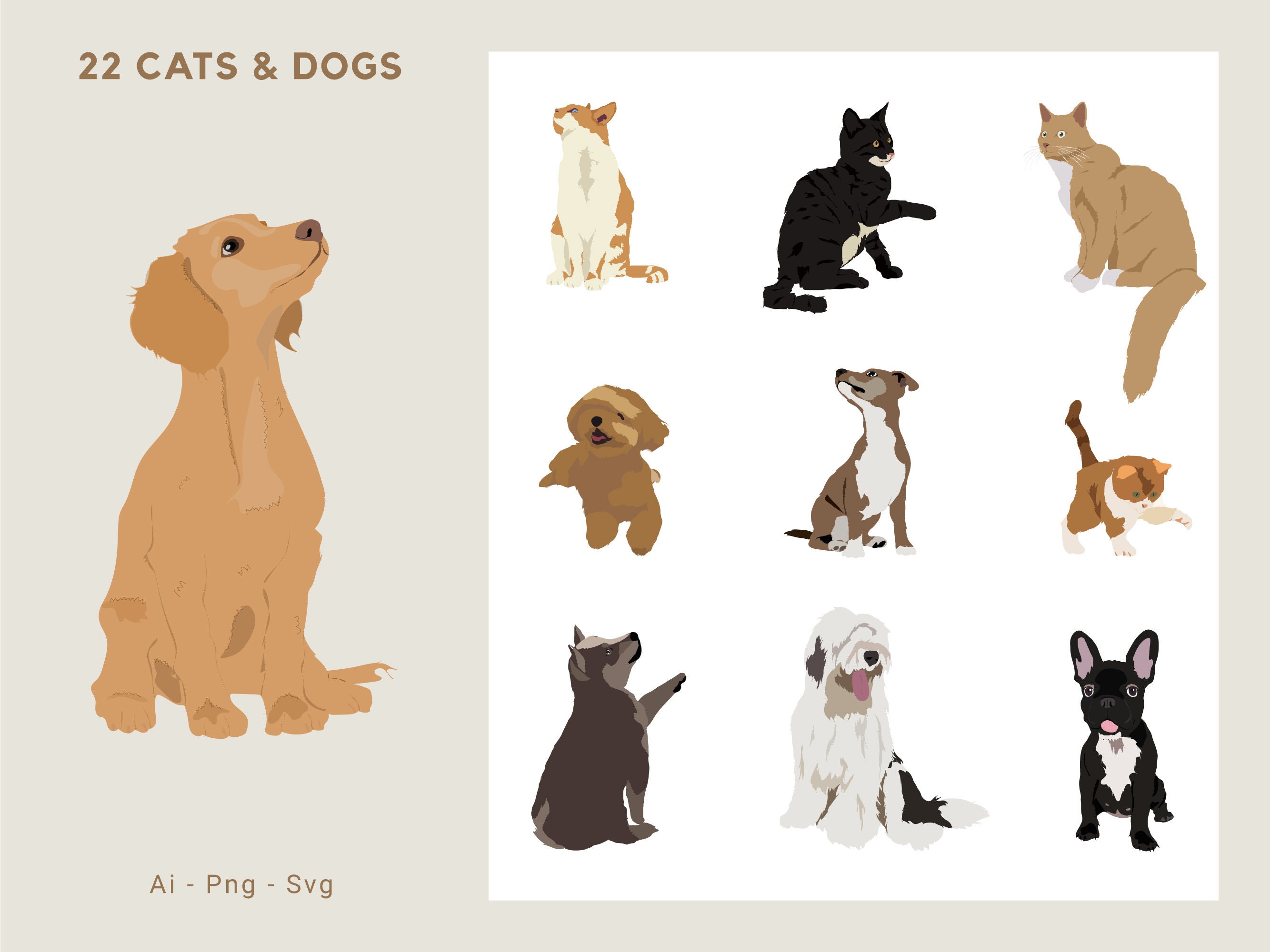 100 VECTOR PACK Flat vector cutout animals Ai Png Svg - Etsy México