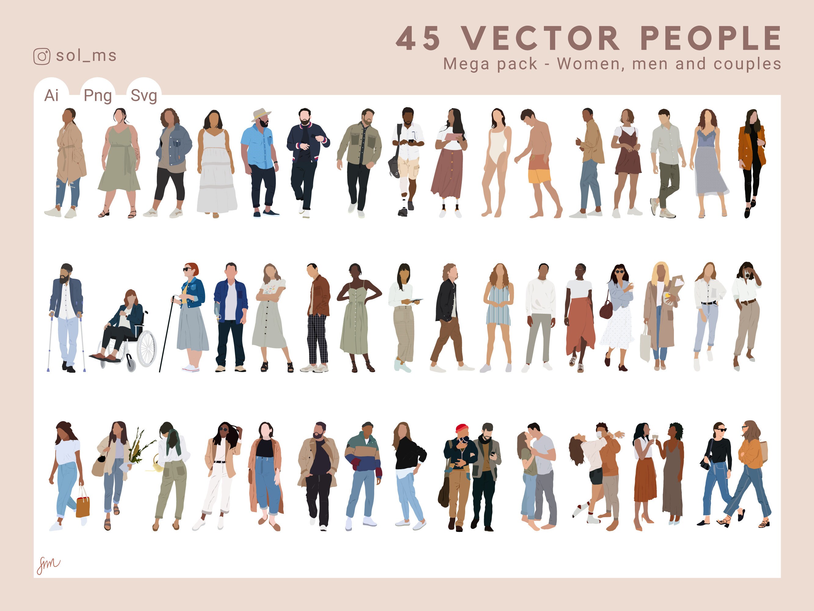 45 VECTOR PACK Flat Vector Cutout People Ai Png (Download Now) - Etsy