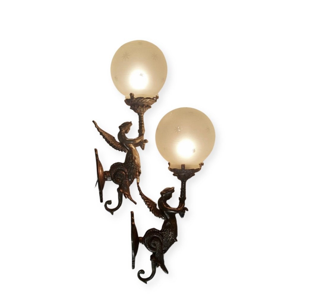 Pair of Antique Vintage Old Art Nouveau Brass Mermaid Wall Sconces ...